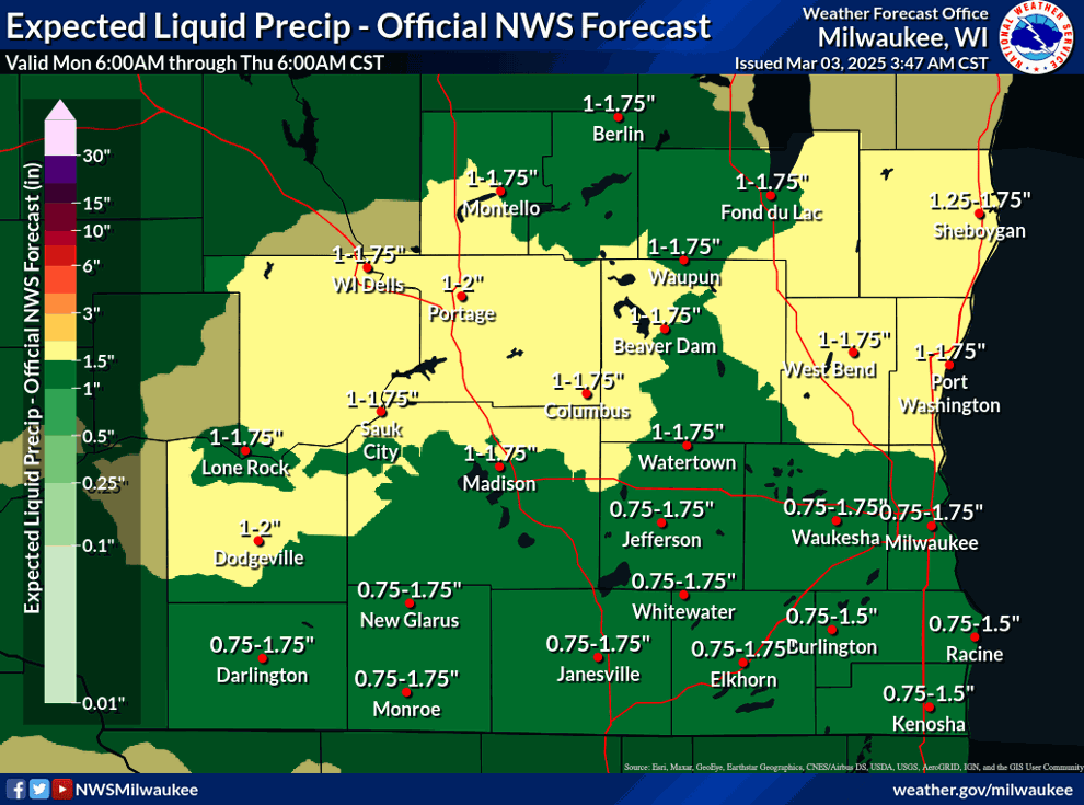 Heavy rain headed for Madison, possible blizzard to north