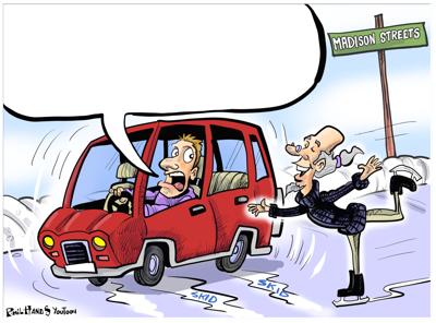 Motorist slides across Madison streets in caption contest