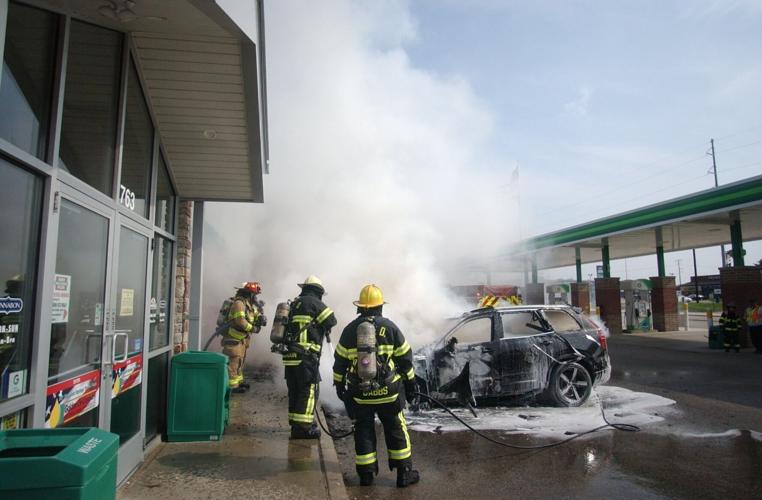 No one hurt after vehicle becomes fully engulfed in flames at gas ...