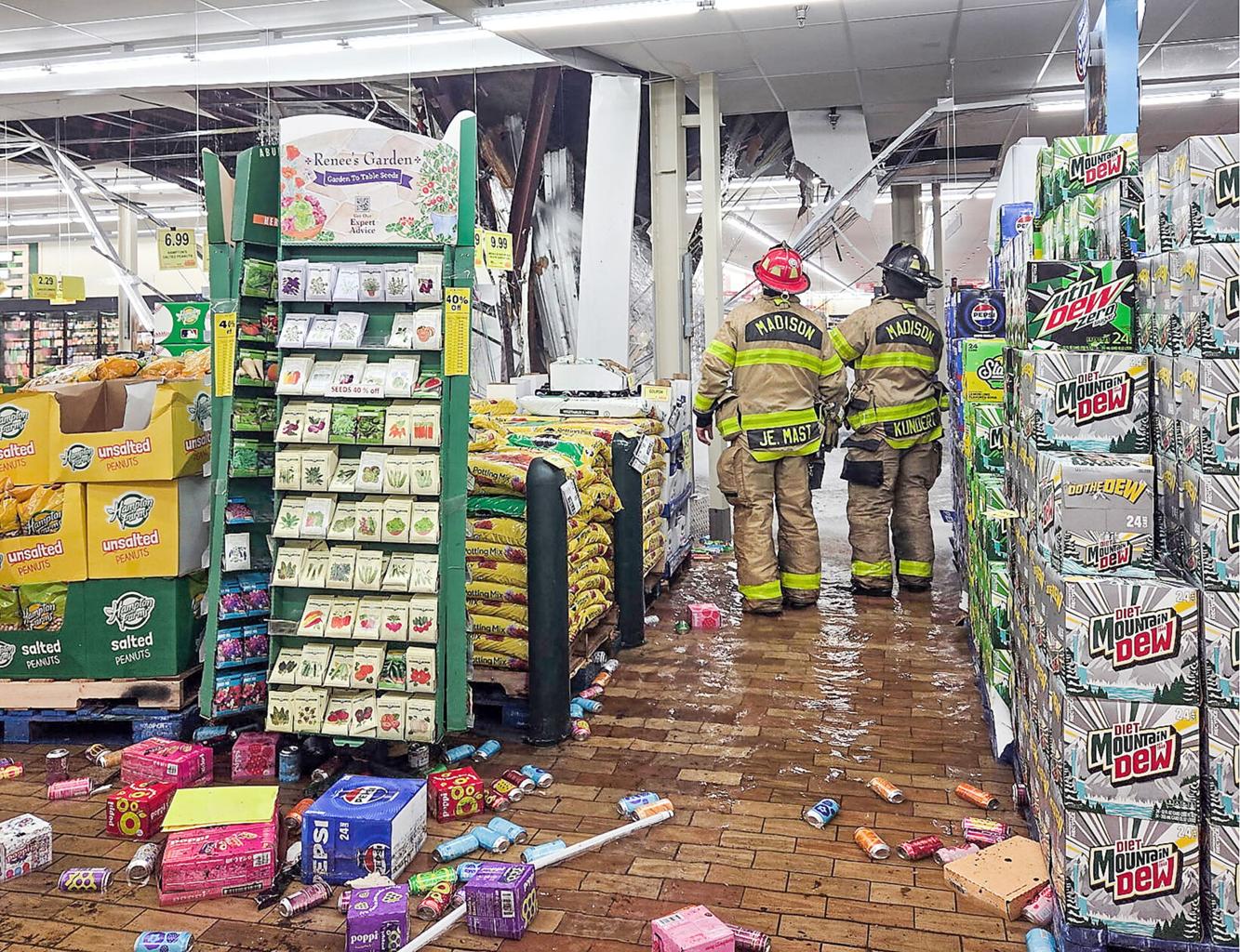 See video and photos of the roof collapse at Woodman's