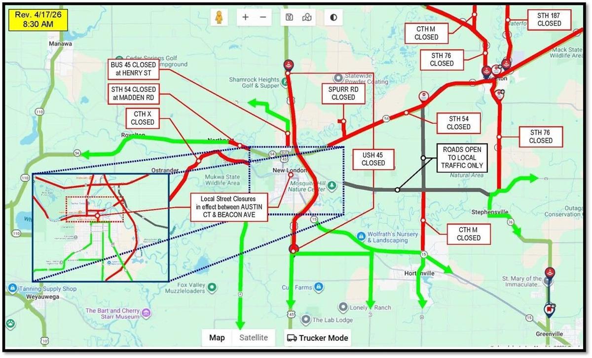 Wisconsin extends WIS 54 closures in northeast flooding