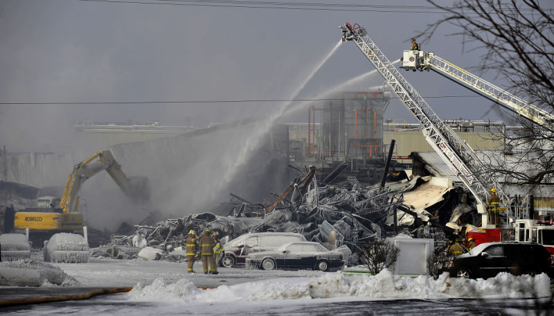 Hundreds of firefighters contain blaze at Burlington food plant