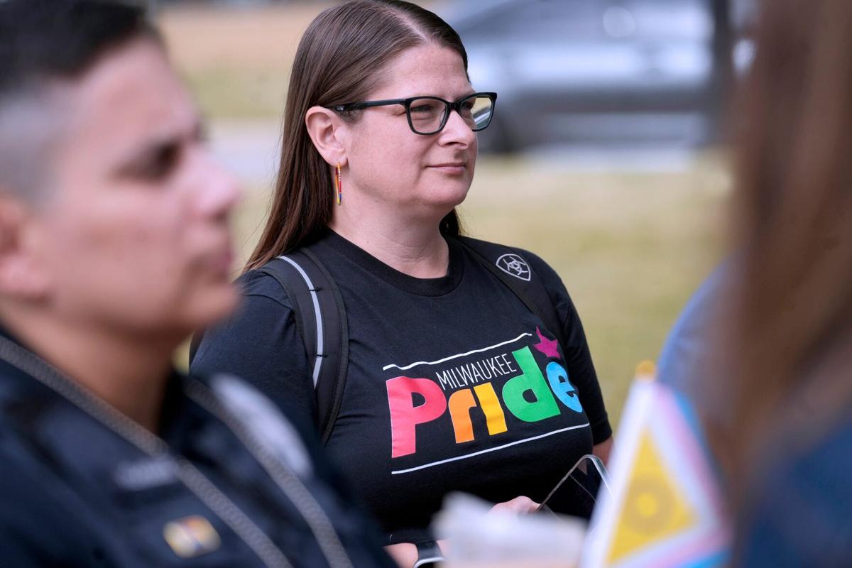 Jorna Taylor, (center), attends the kick off of Milwaukee's Pride Month ...
