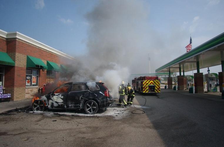 No one hurt after vehicle becomes fully engulfed in flames at gas ...
