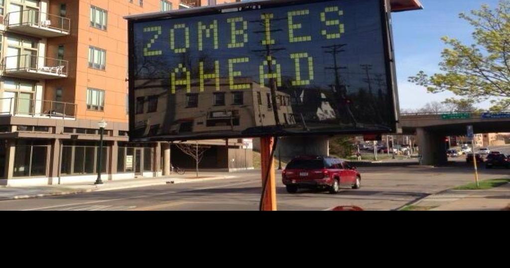 Zombies invade Madison (according to hacked roadwork sign)