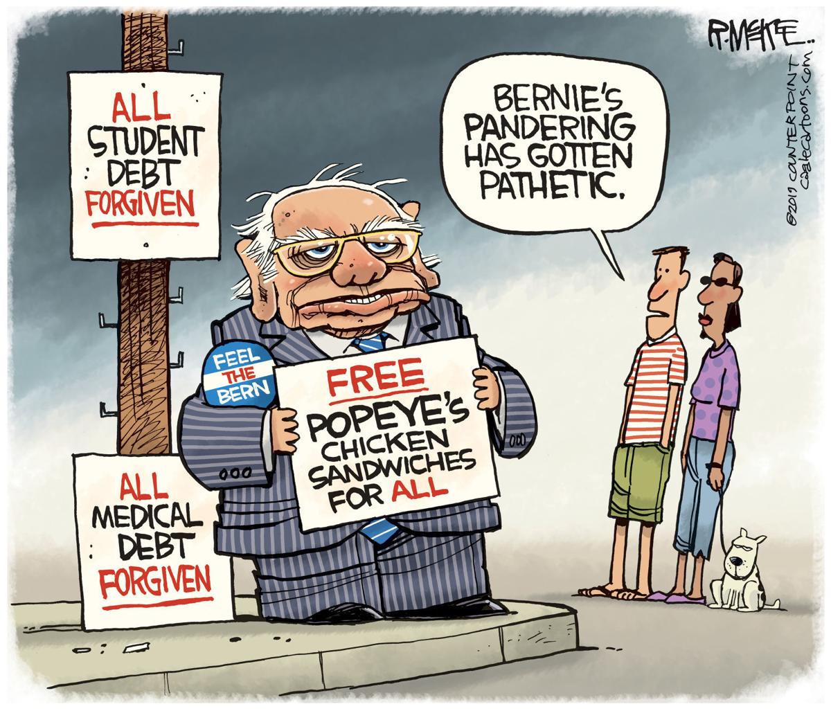 Bernie Sanders panders for votes, in Rick McKee's latest political cartoon