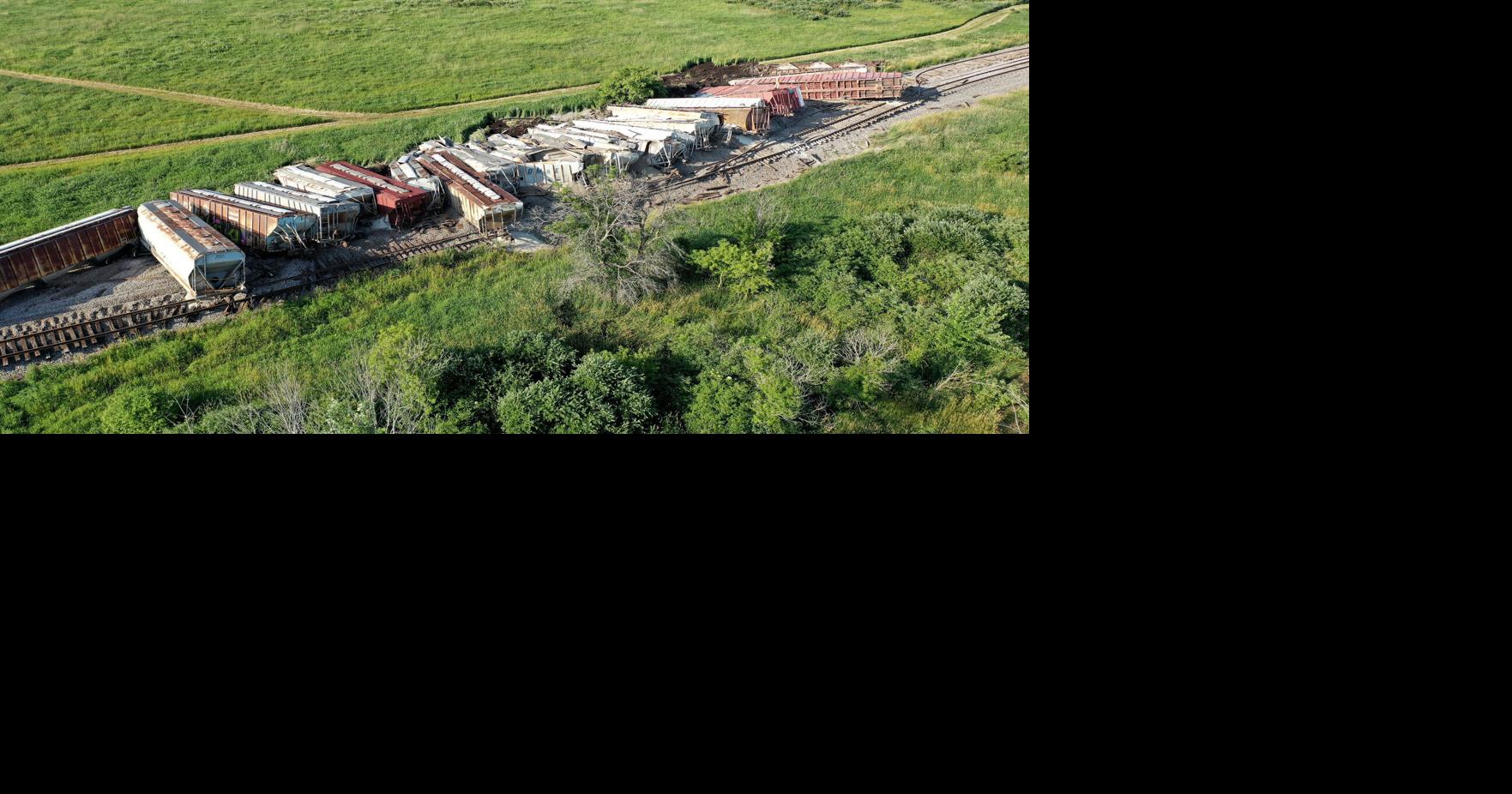Drone video shows derailed Wisconsin train