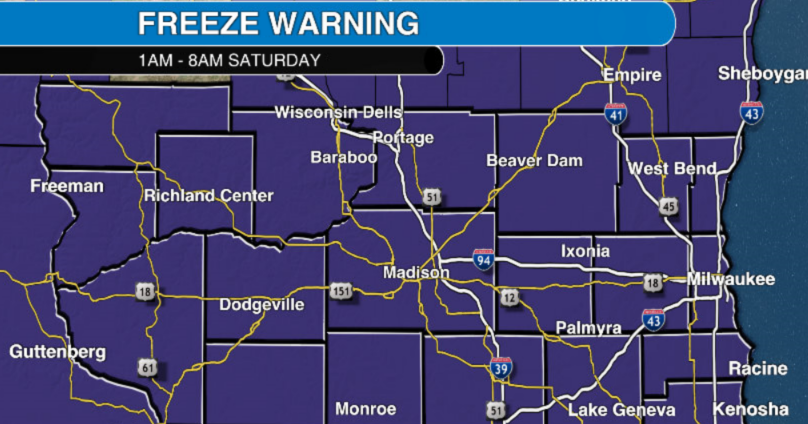 First freeze of the season for southern Wisconsin Friday night