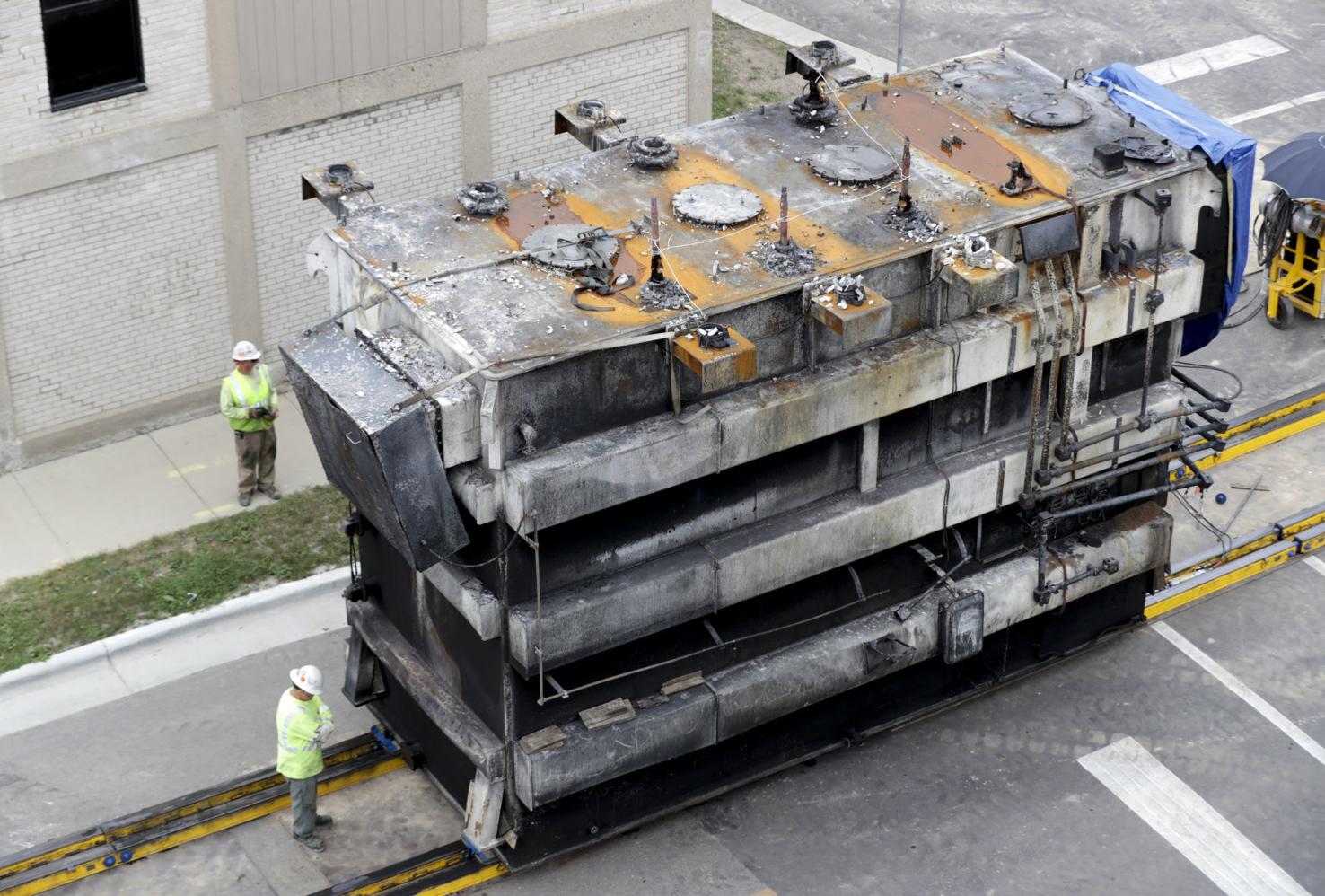 Photos: Fire-damaged transformer moved