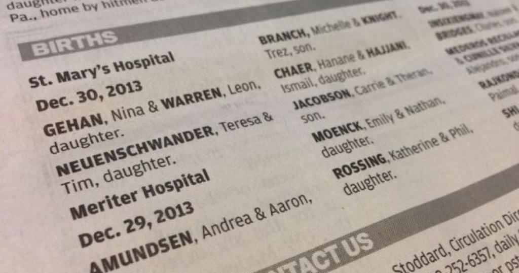 State Journal birth notices to end because of hospitals' new policy
