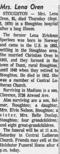Obituary for Lena Erickson Oren Obituary for Lena Erickson Oren