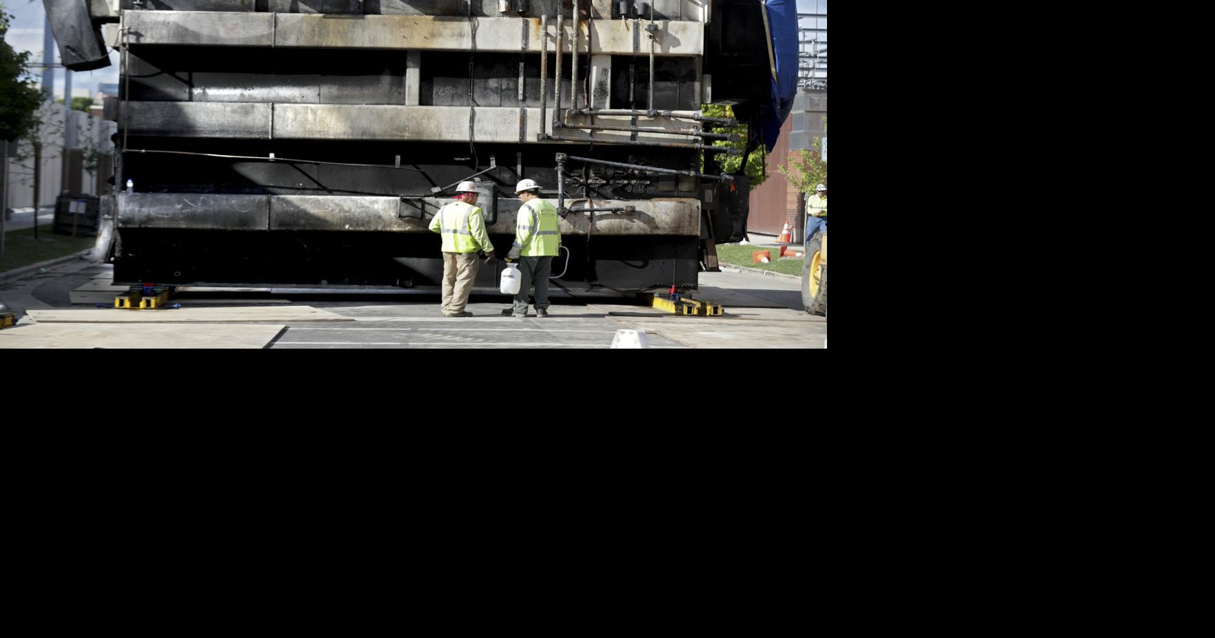 Photos: Fire-damaged transformer moved