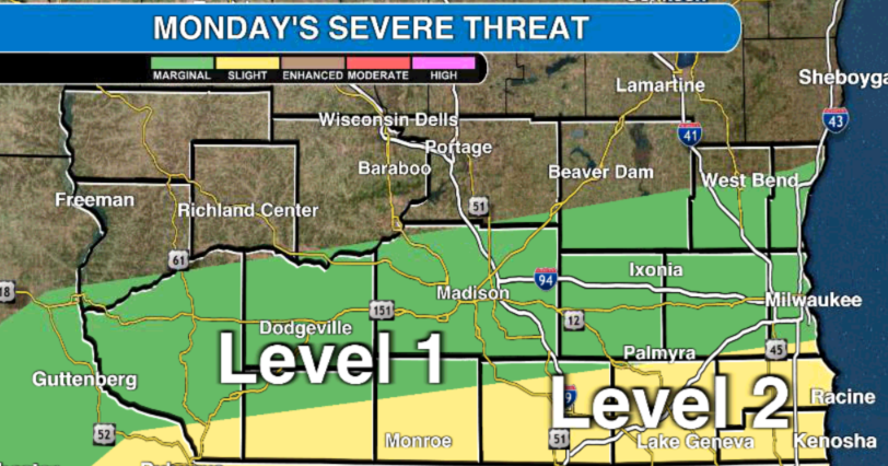 Chance of severe storms continues in southern Wisconsin Monday