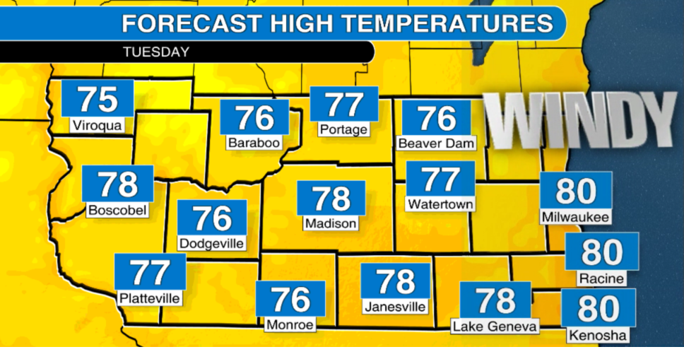 Windy Tuesday in southern Wisconsin, temperatures on the rise for Wednesday