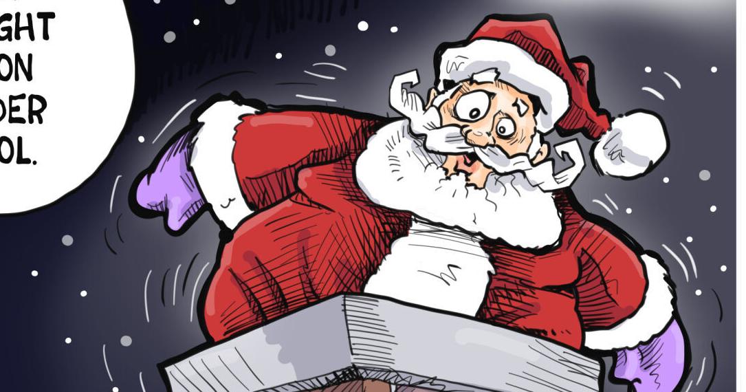 Santa gets stuck in chimney in Phil Hands cartoon