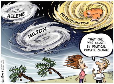 Donald Trump fuels hurricane of misinformation in cartoon