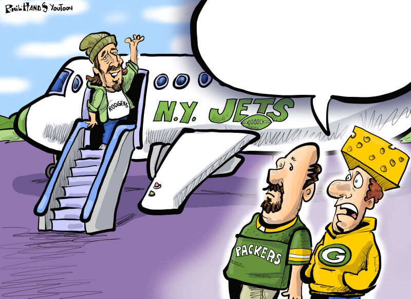 Aaron Rodgers leaves on the Jets' plane in this week's You Toon caption ...