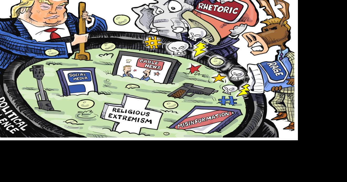 Toxic brew spurs political violence in Phil Hands' cartoon