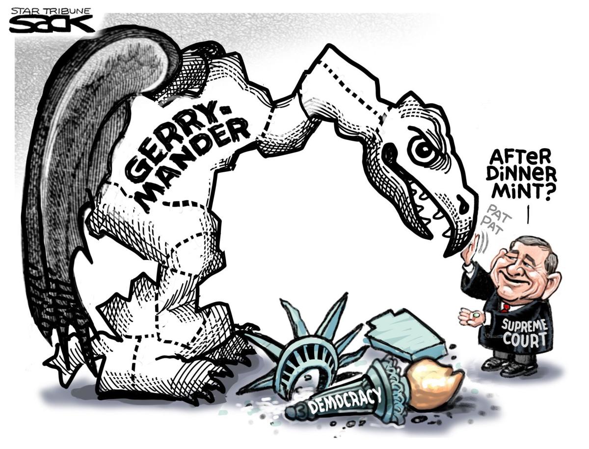 John Roberts feeds the gerrymander monster a mint, in Steve Sack's ...