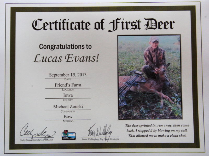 Fields and Forests: DNR certificate recognizes first deer