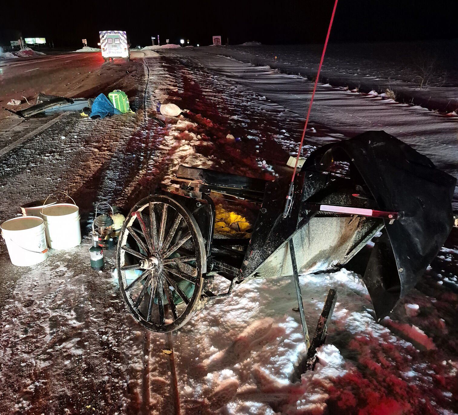 No injuries reported when pickup collides with horse-drawn cart near Westby