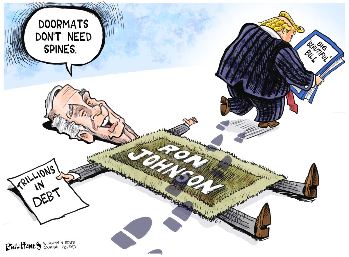 Trump walks all over Ron Johnson in Phil Hands' cartoon