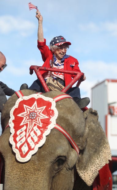 Gallery: Dorothy Custer Rides an Elephant