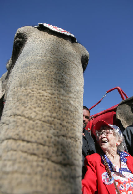 Gallery: Dorothy Custer Rides an Elephant