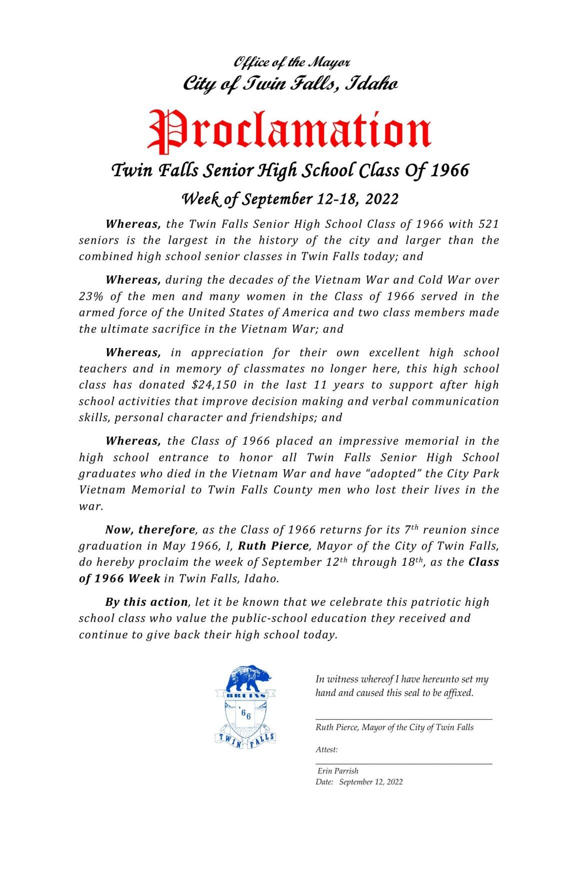 Class of '66 honors the fallen at 56-year reunion