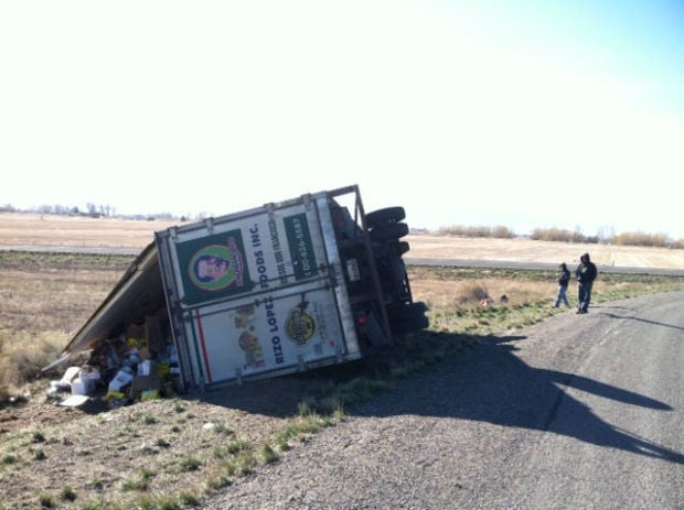 Truck Tips Over on Off-ramp near Heyburn