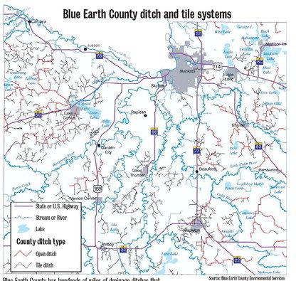 Blue Earth County map of drainage ditches | | mankatofreepress.com
