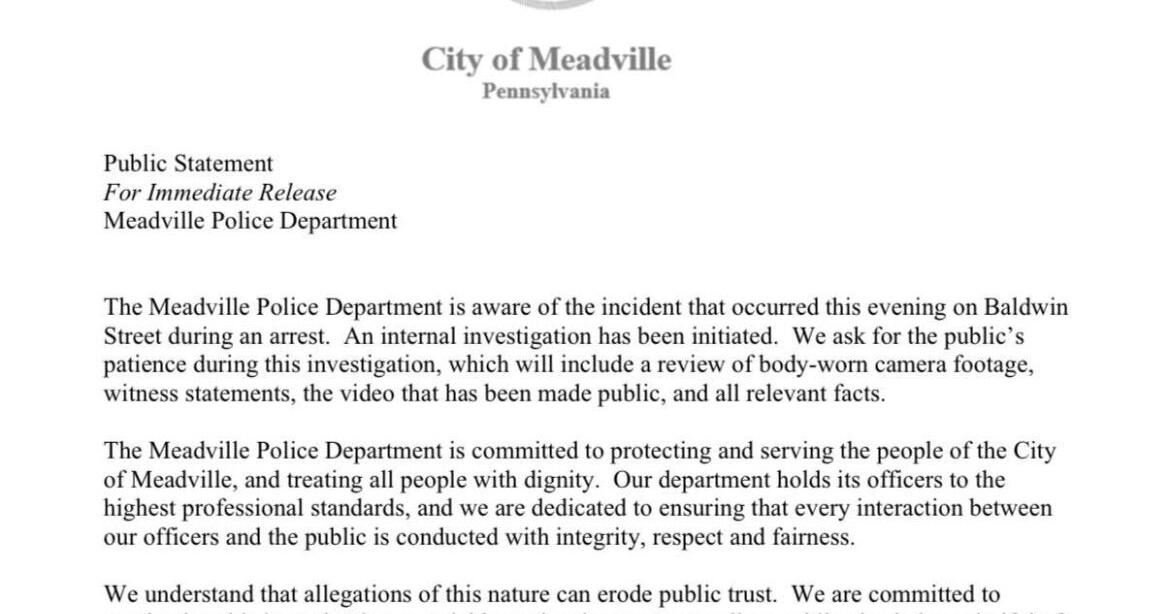 Meadville police investigating use of force during arrest | News ...