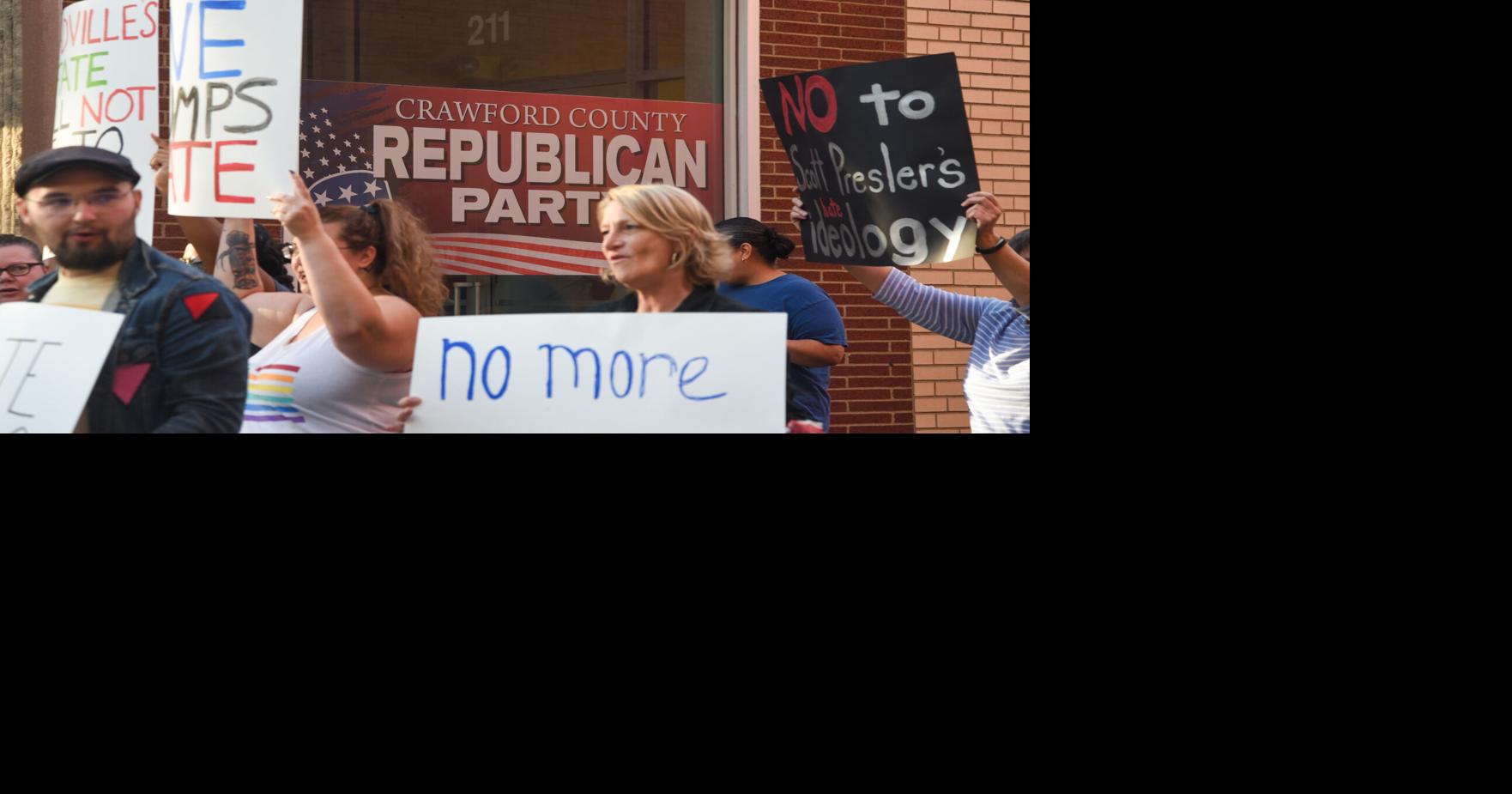 Presler appearance draws small protest crowd | News | meadvilletribune.com