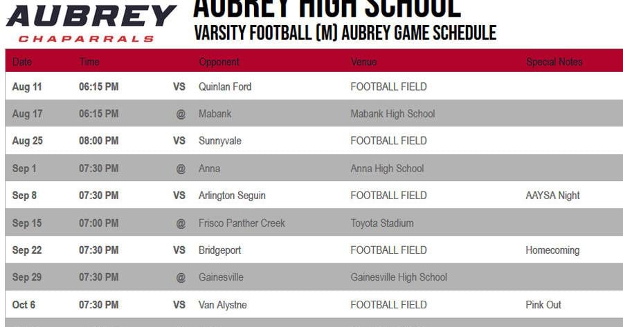 Aubrey High School Football Schedule | | medianorthtexas.com