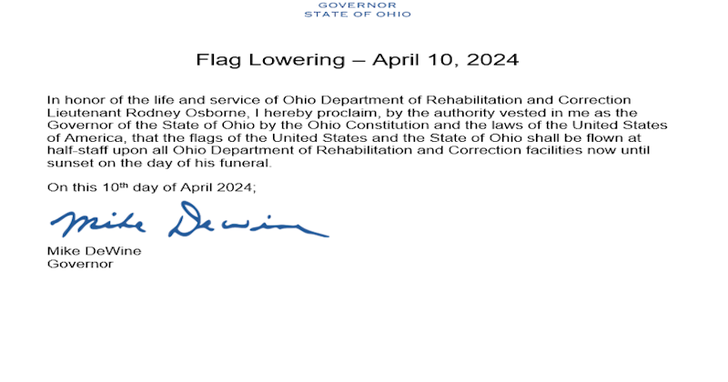 Ohio Governor DeWine Orders Flags Lowered in Honor of the Life of Ohio ...