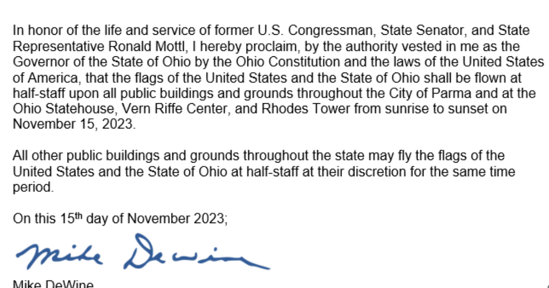 Ohio Governor DeWine Orders Flags Lowered in Honor of Former U.S ...