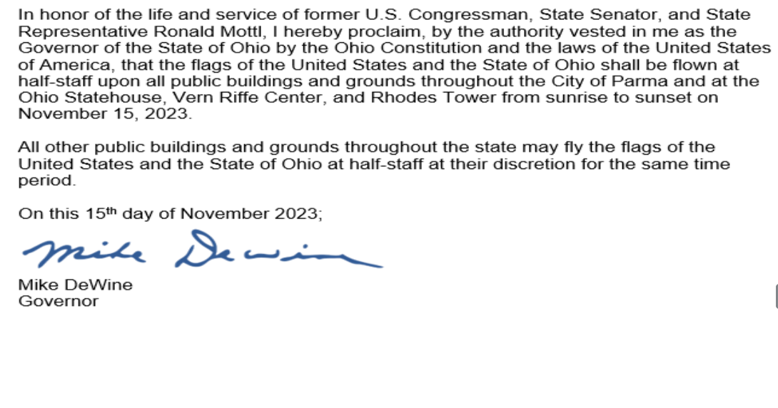 Ohio Governor DeWine Orders Flags Lowered in Honor of Former U.S ...