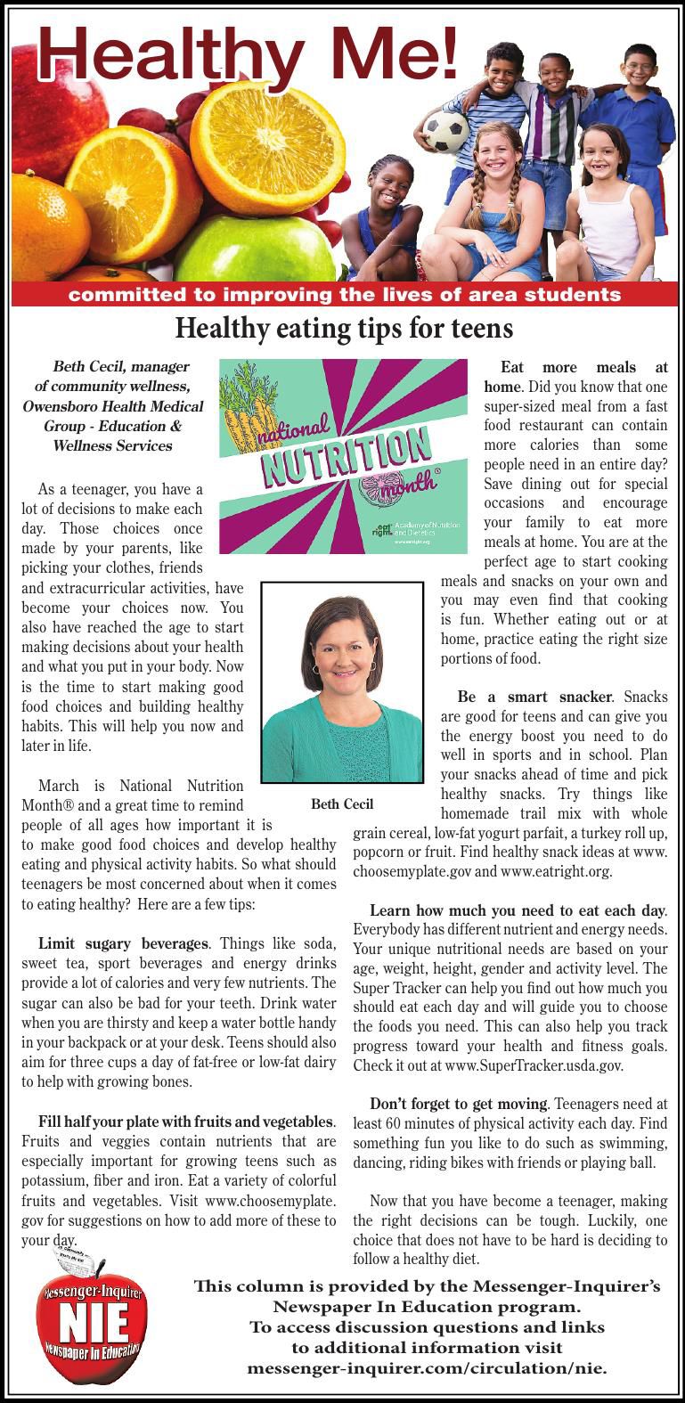 Healthy Me! Eating Tips for Teens | NIE | messenger-inquirer.com