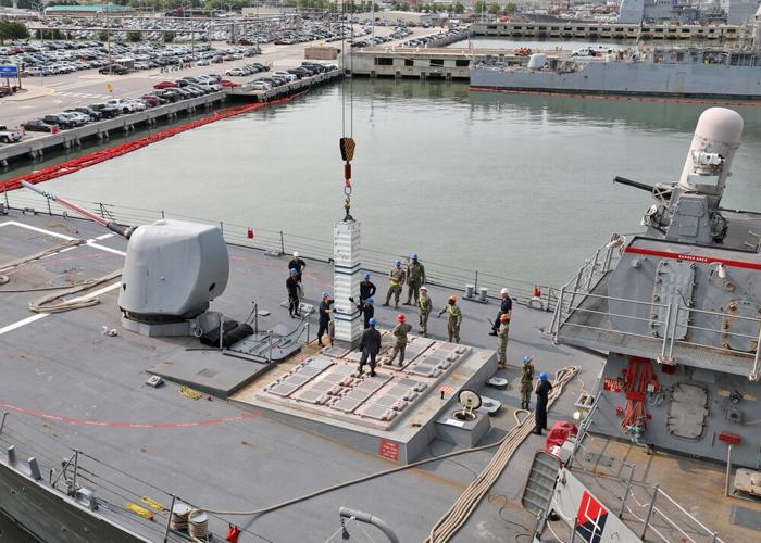 USS Porter, USNS William McLean perform vertical launch system re-arm ...