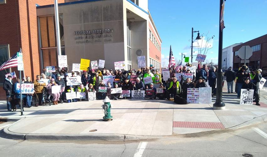 Local demonstrators protest Minneapolis ICE shooting | The Hawk Eye ...