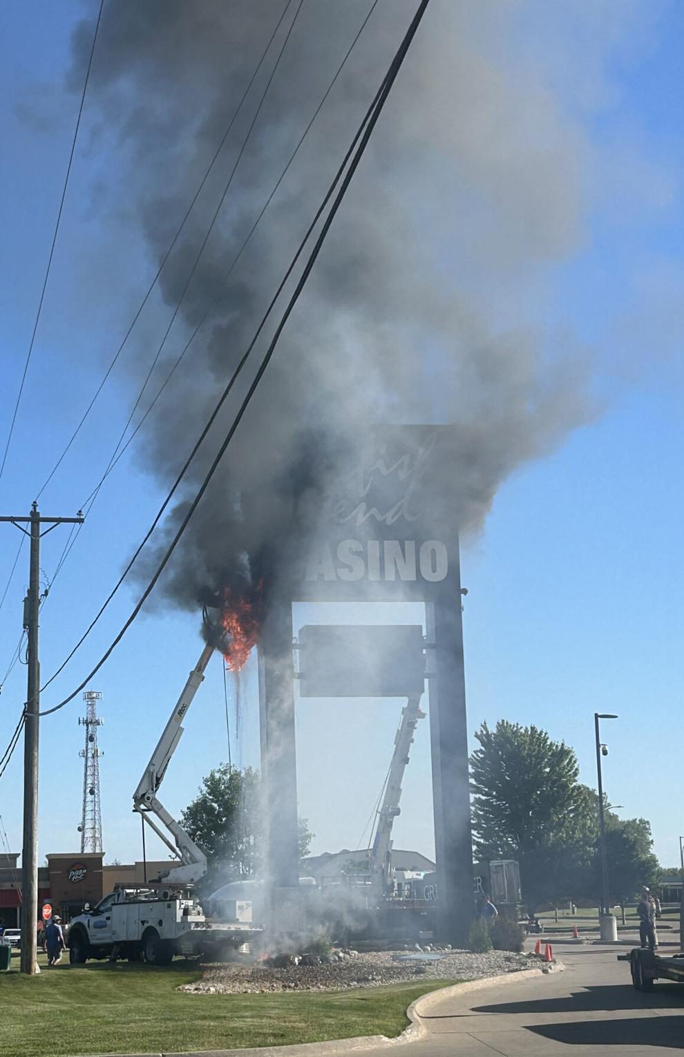 Contractor escapes uninjured after casino sign catches fire | The Hawk ...