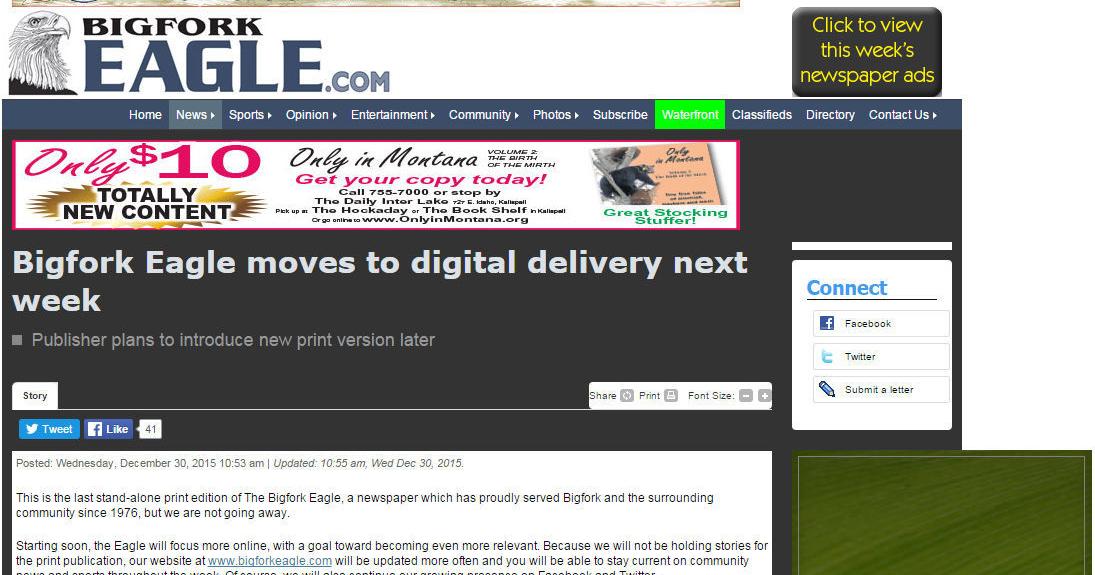 Stand-alone print edition of the Bigfork Eagle comes to an end