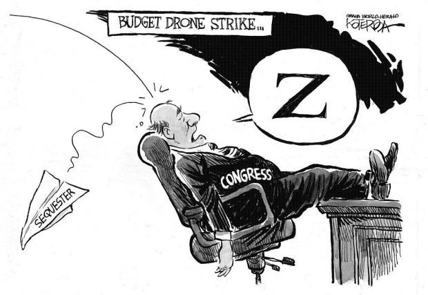 CARTOON: Flimsy sequester 'drone' fails to awaken sleeping Congress