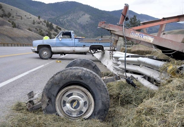 Fishtailing trailer wrecks truck on U.S. 93