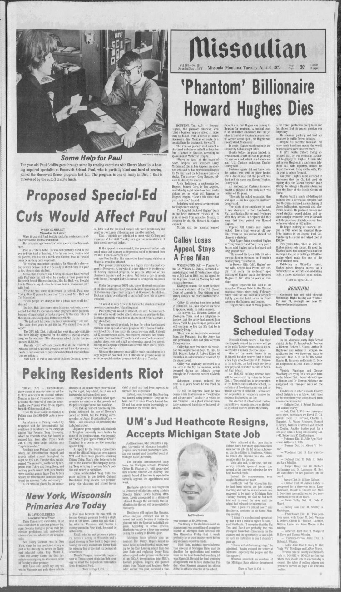 April 6 Missoulian news from 50, 25 years ago