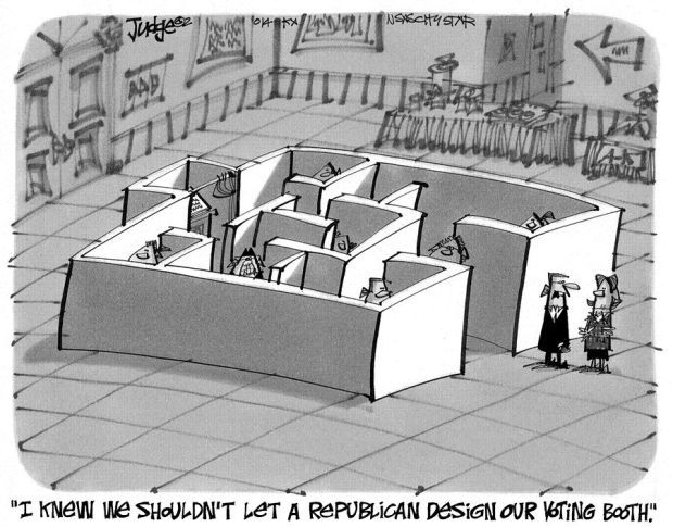 CARTOON: Republican design for voting booth more closely resembles a maze