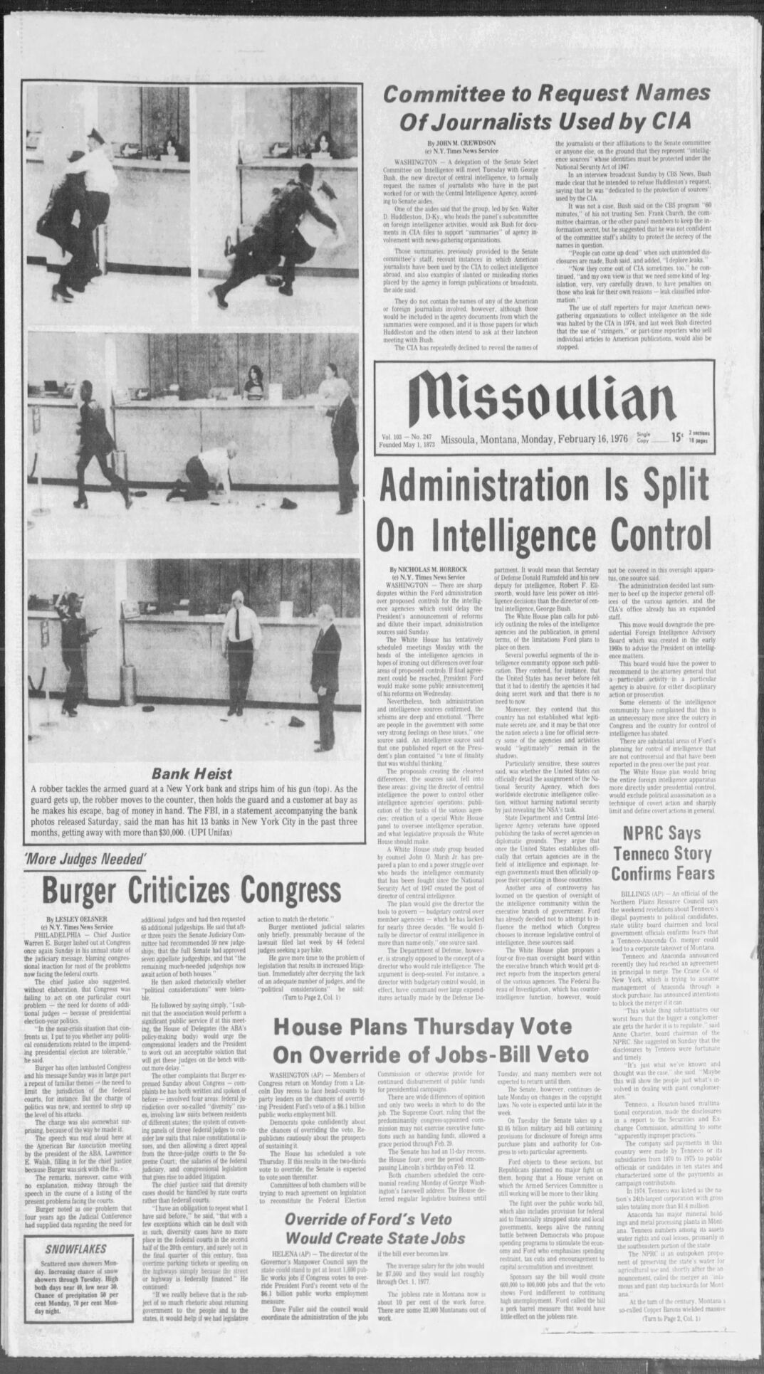 Feb. 16 Missoulian news from 50, 25 years ago