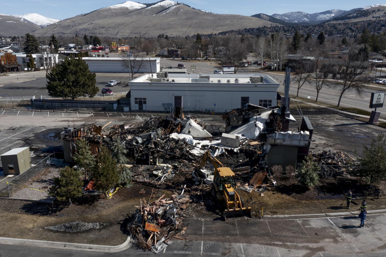 Former HuHot restaurant building in Missoula catches fire