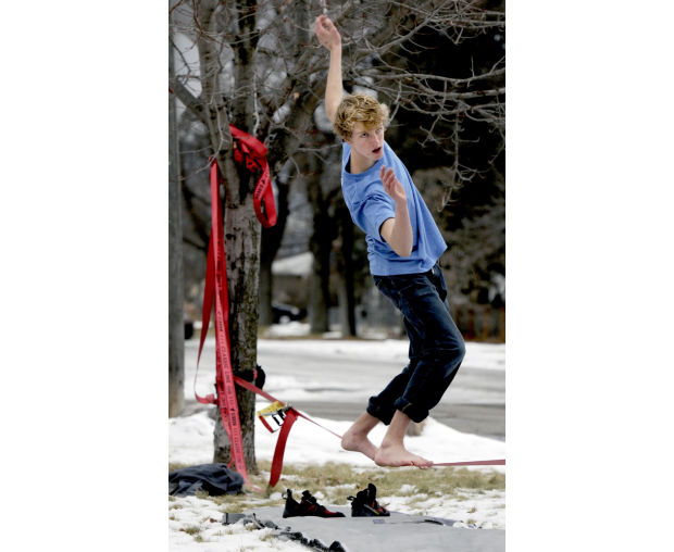 Slackline practice over snow in Missoula