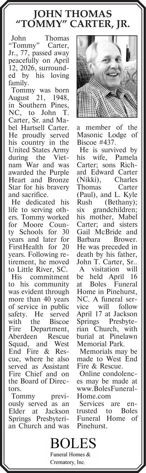 JOHN THOMAS CARTER | Obituaries | montgomeryherald.com